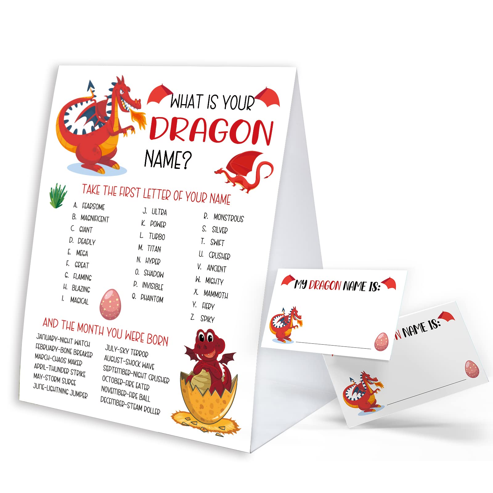 Amazon.com: What's Your Dragon Name Game Sign with Name Tag Stickers ...