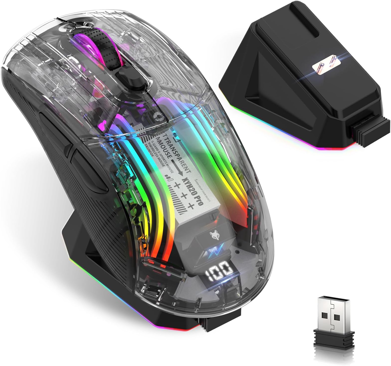 Amazon.com: Wireless Gaming Mouse with Transparent RGB Mechanical, Tri ...