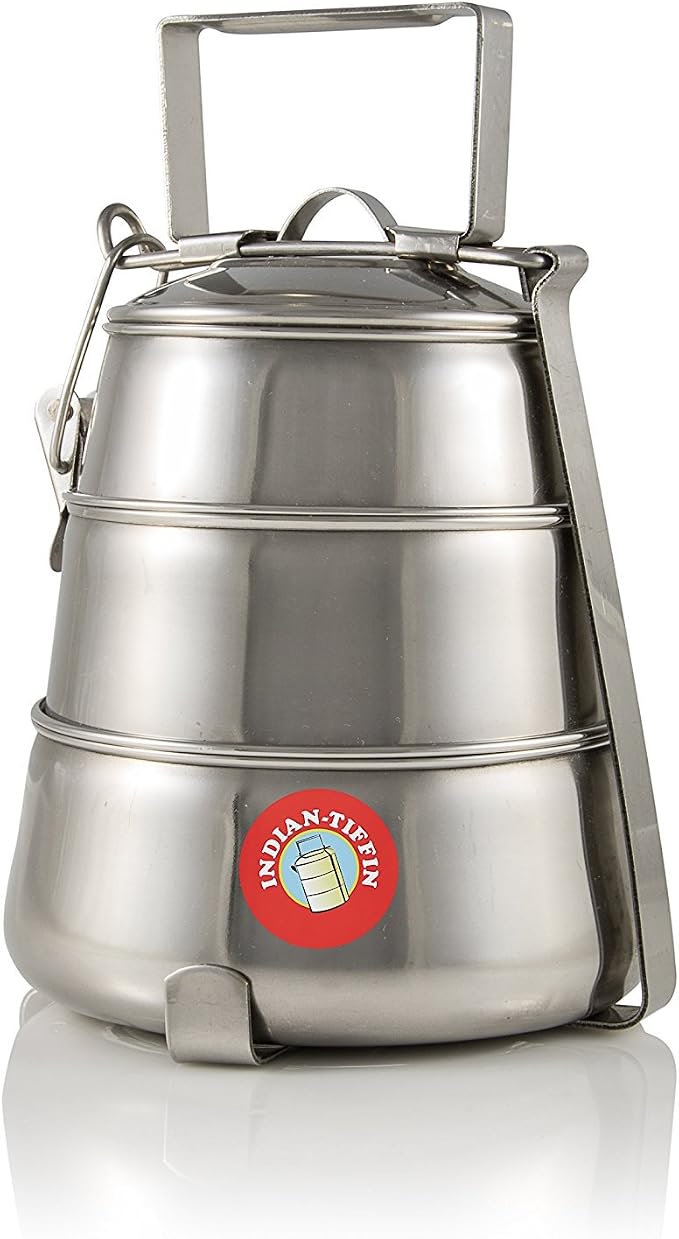 Indian-Tiffin 3 Tier Pyramid Stainless Steel Tiffin Box, Silver ...