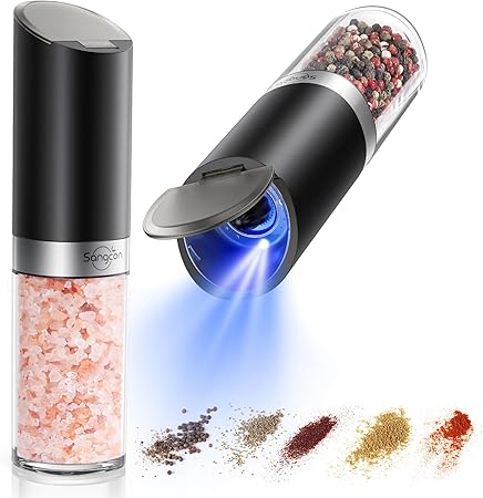 Amazon.com: Sangcon Gravity Electric Salt and Pepper Grinder Set with ...