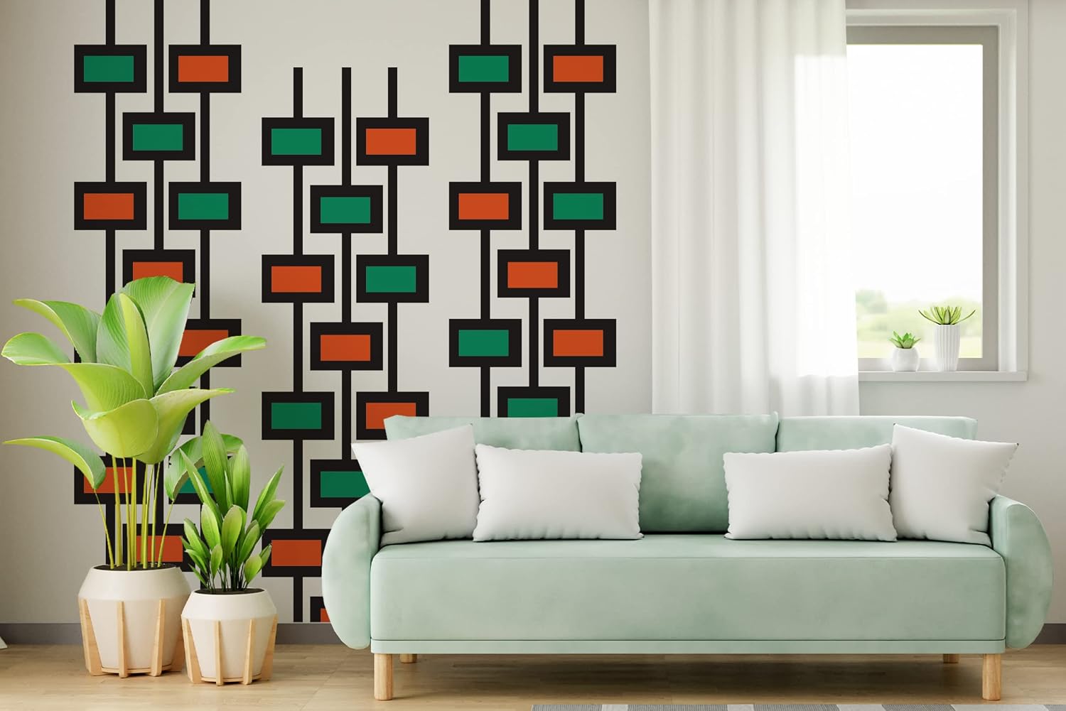Amazon.com: Square Wall Decal, Retro Wall Decal, Geometric Modern Wall ...