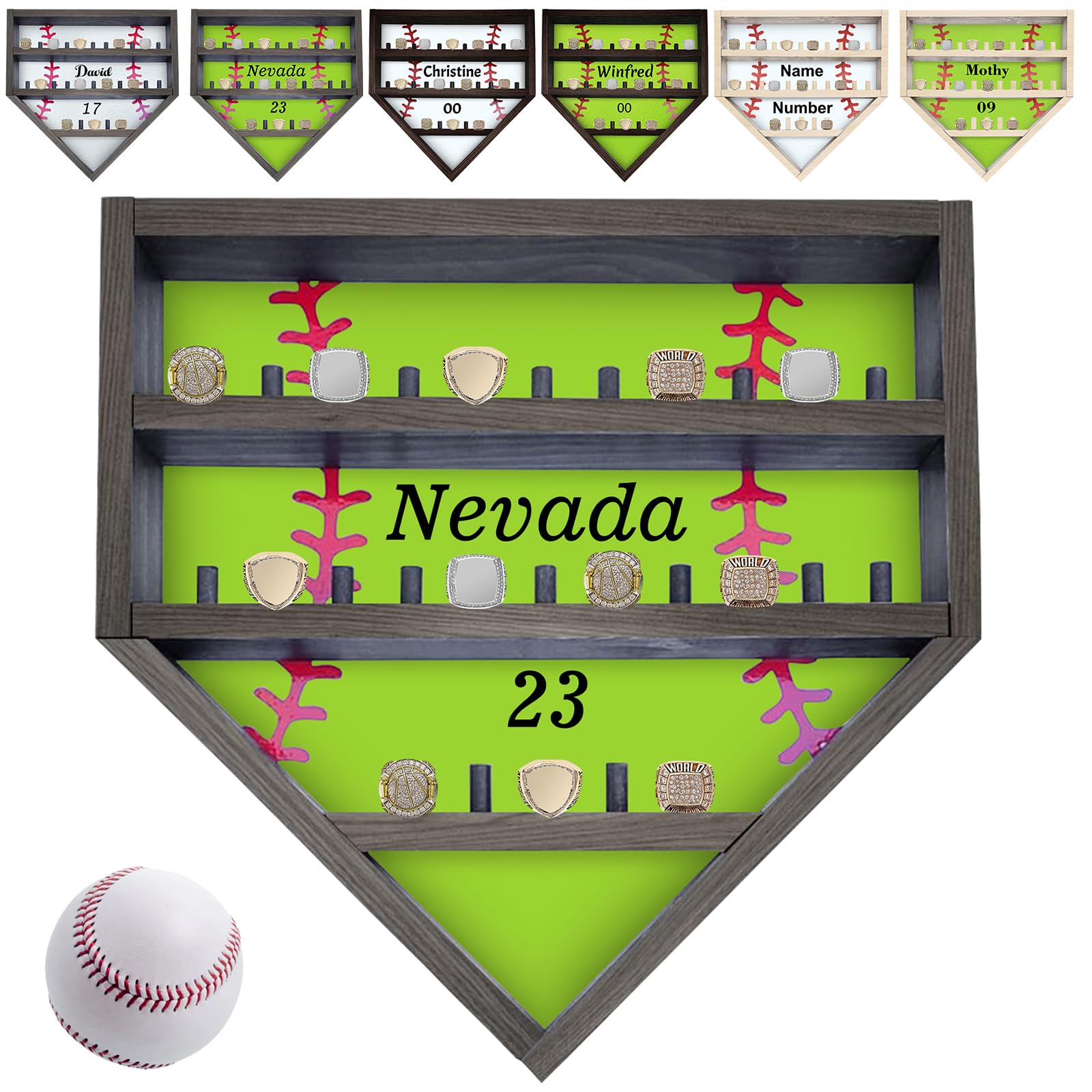 Amazon.com: Personalized Ring Display Case Custom Name Number Baseball ...
