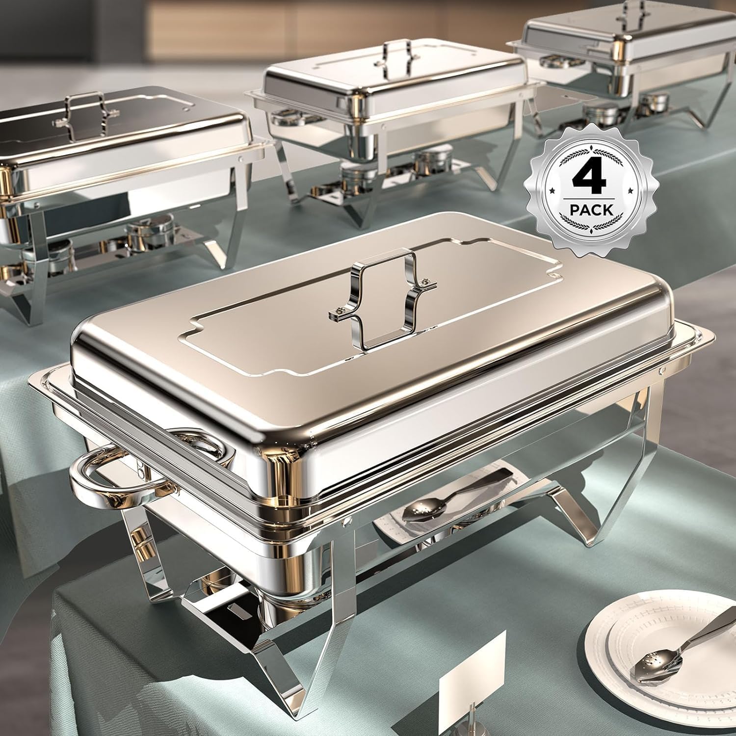 Amazon.com: Chafing Dishes for Buffet 4 Pack, 8QT [Elegant Gold and Silver Colors] Stainless ...