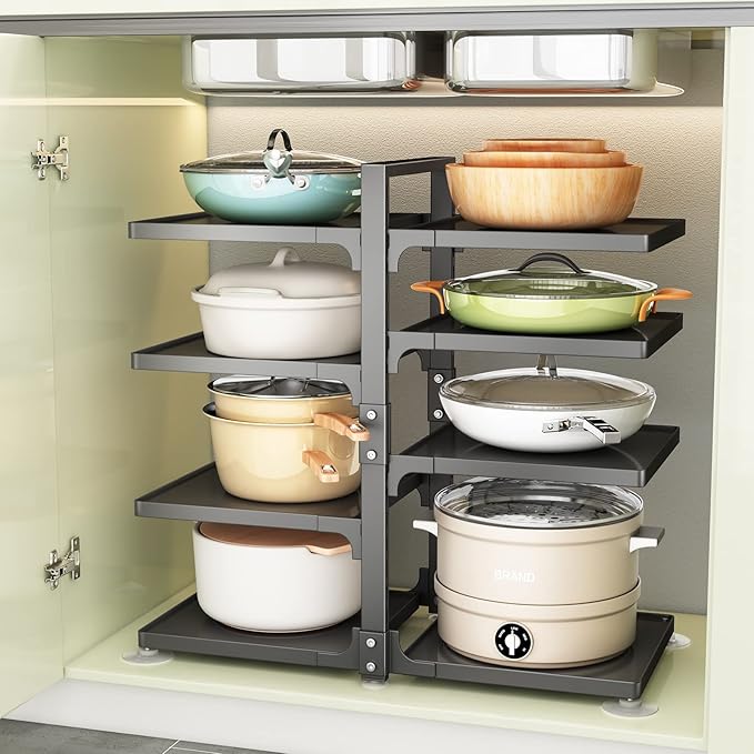 Amazon.com - Pots and Pans Organizer for Cabinet, 8 Tier 21” Adjustable ...