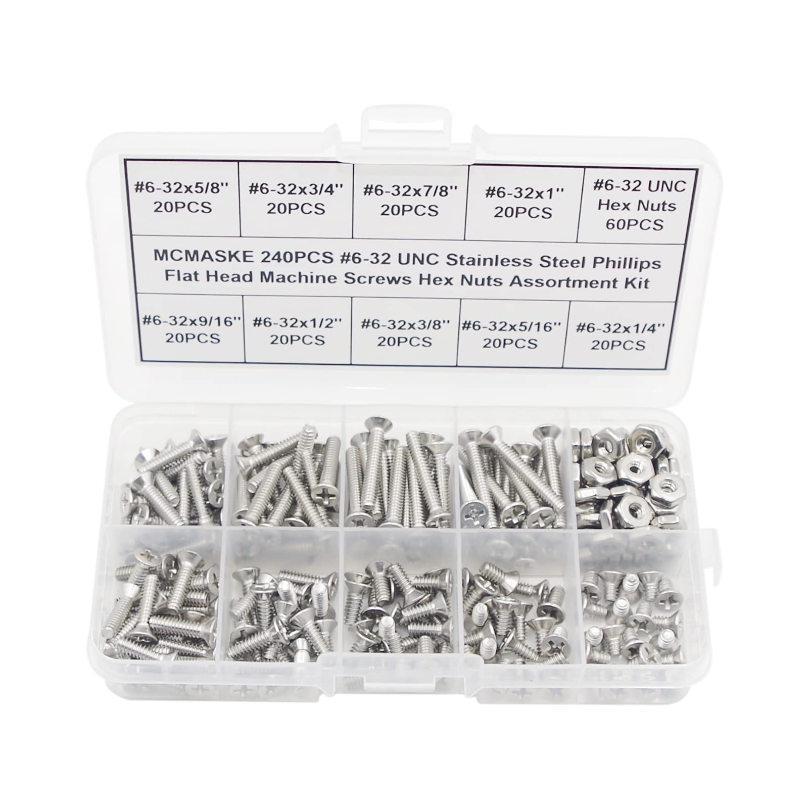 Snapklik.com : 240PCS #6-32 UNC Stainless Steel Phillips Flat Head ...