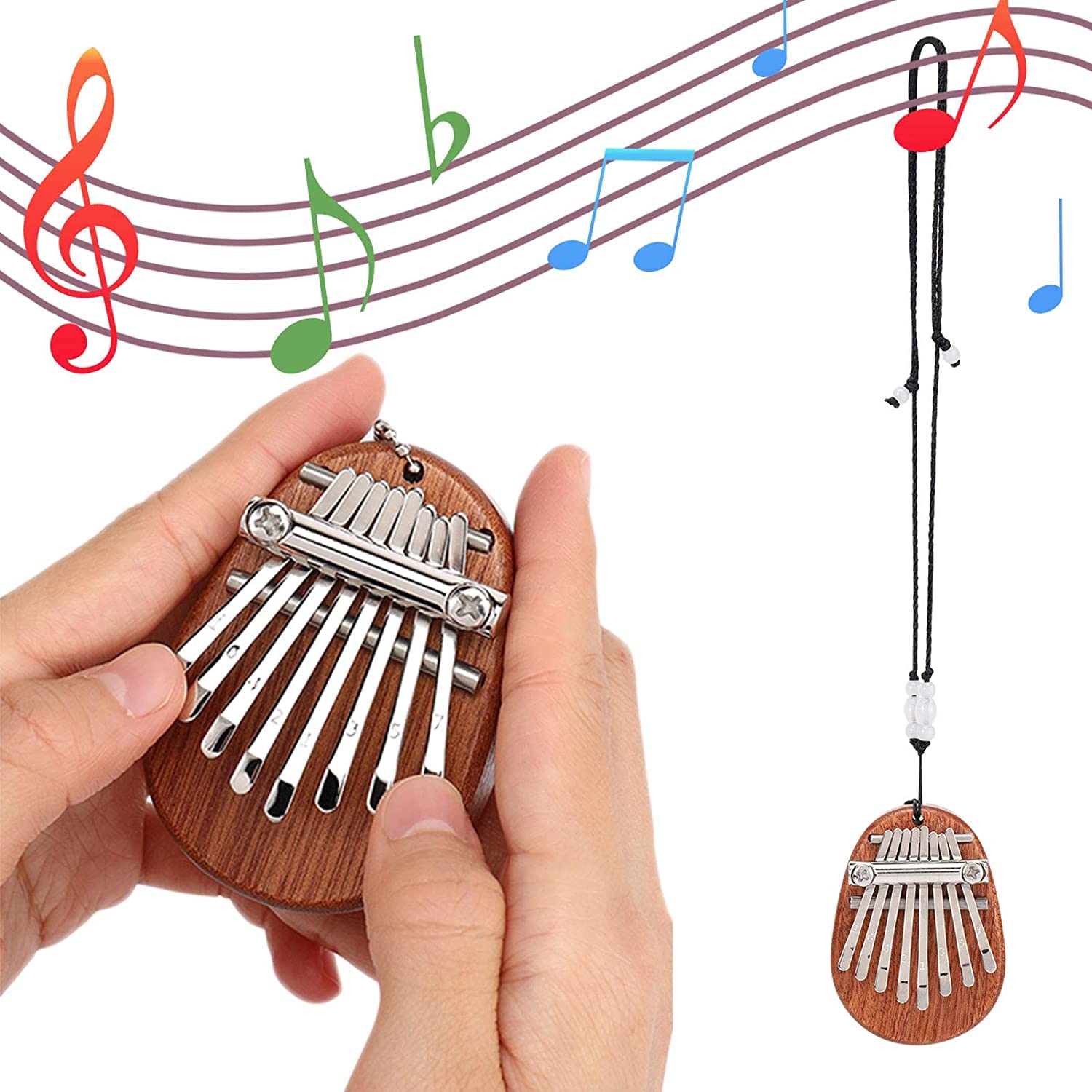 Mini Kalimba Thumb Piano, Solid Wood 8 Keys Finger Piano, Portable ...
