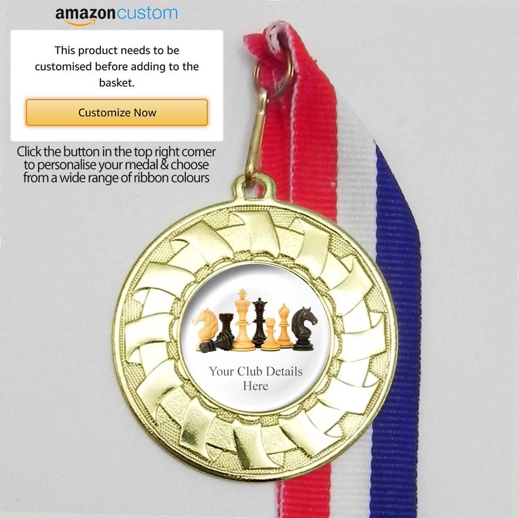 50 x Personalised Chess Medals On Ribbons (All Gold) : Amazon.co.uk ...