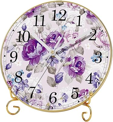 Beautiful 'Juliana,' oval, glass, clock decorated with purple flowers ...