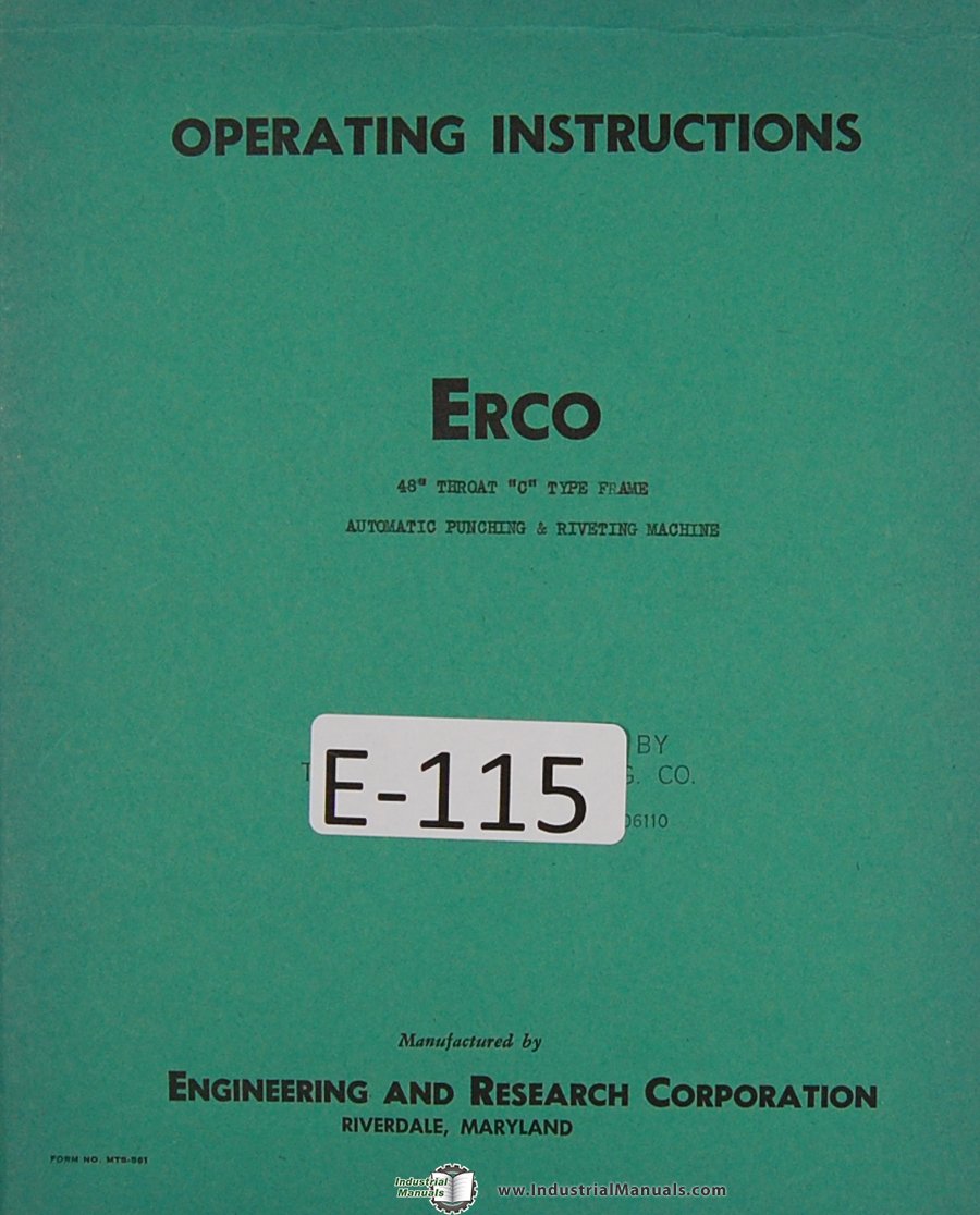 Erco Operators 48 C Type Automatic Punching Riveting Machine Manual ...