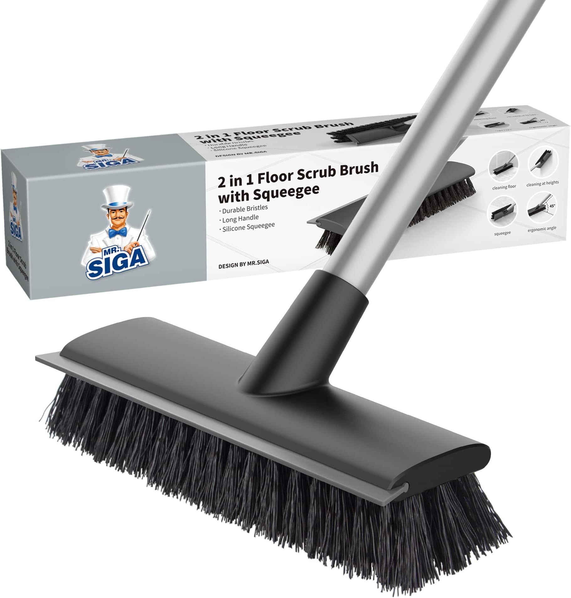 MR.SIGA Grout Scrub Brush with Long Handle, Shower Floor Scrubber for ...