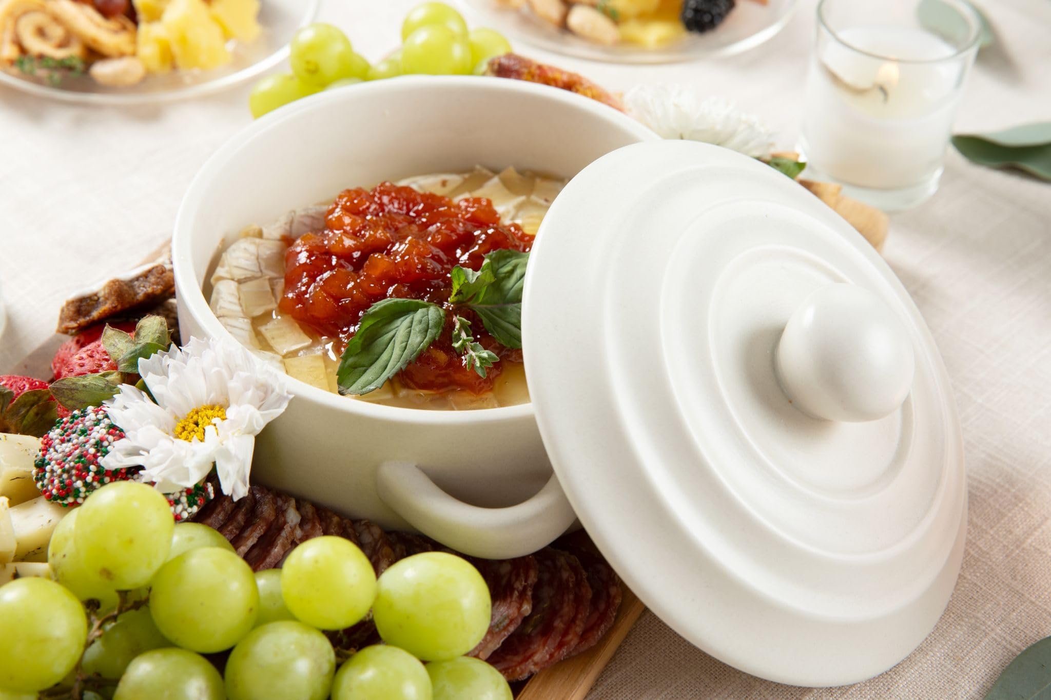 Amazon.com: Stoneware Brie Cheese Baking Dish and Warmer with Lid ...