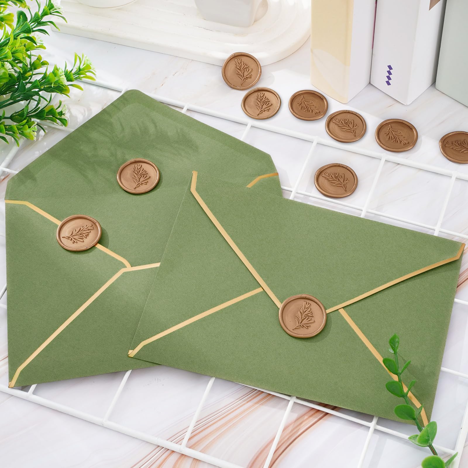 Amazon.com : Whaline 50Pcs Sage Green Envelopes and Self Adhesive Wax ...