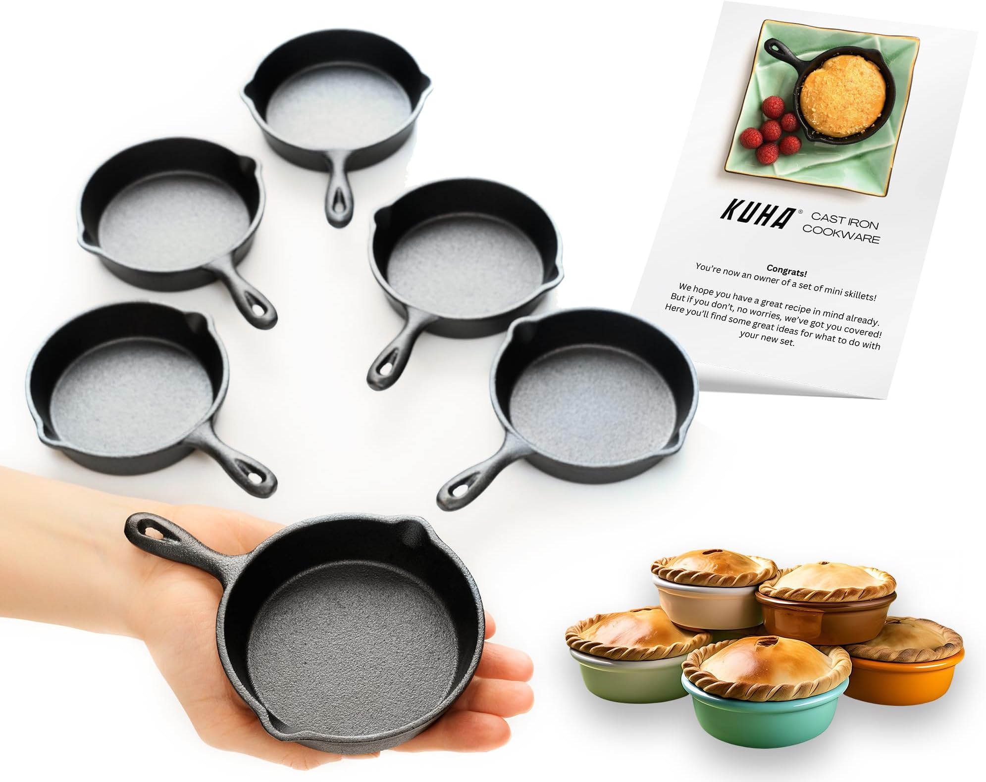 Amazon.com: KUHA Mini Cast Iron Skillets 4' (Pack of 6) - Black Non ...