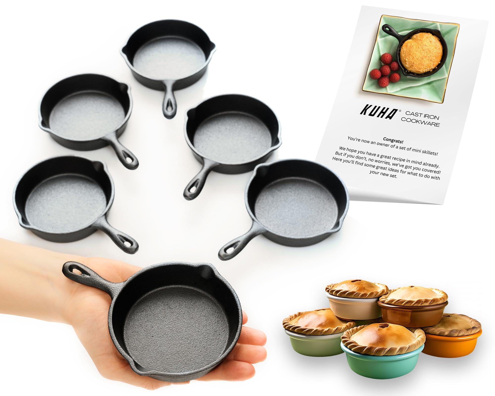 Amazon.com: KUHA Mini Cast Iron Skillets 4” (Pack of 6) - Black Non ...