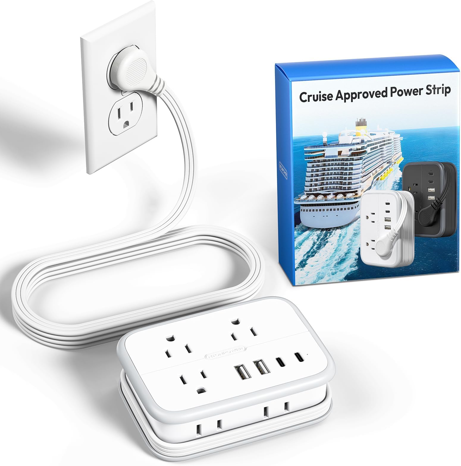 Amazon.com: Travel Power Strip with USB C Port, NTONPOWER Flat Plug ...