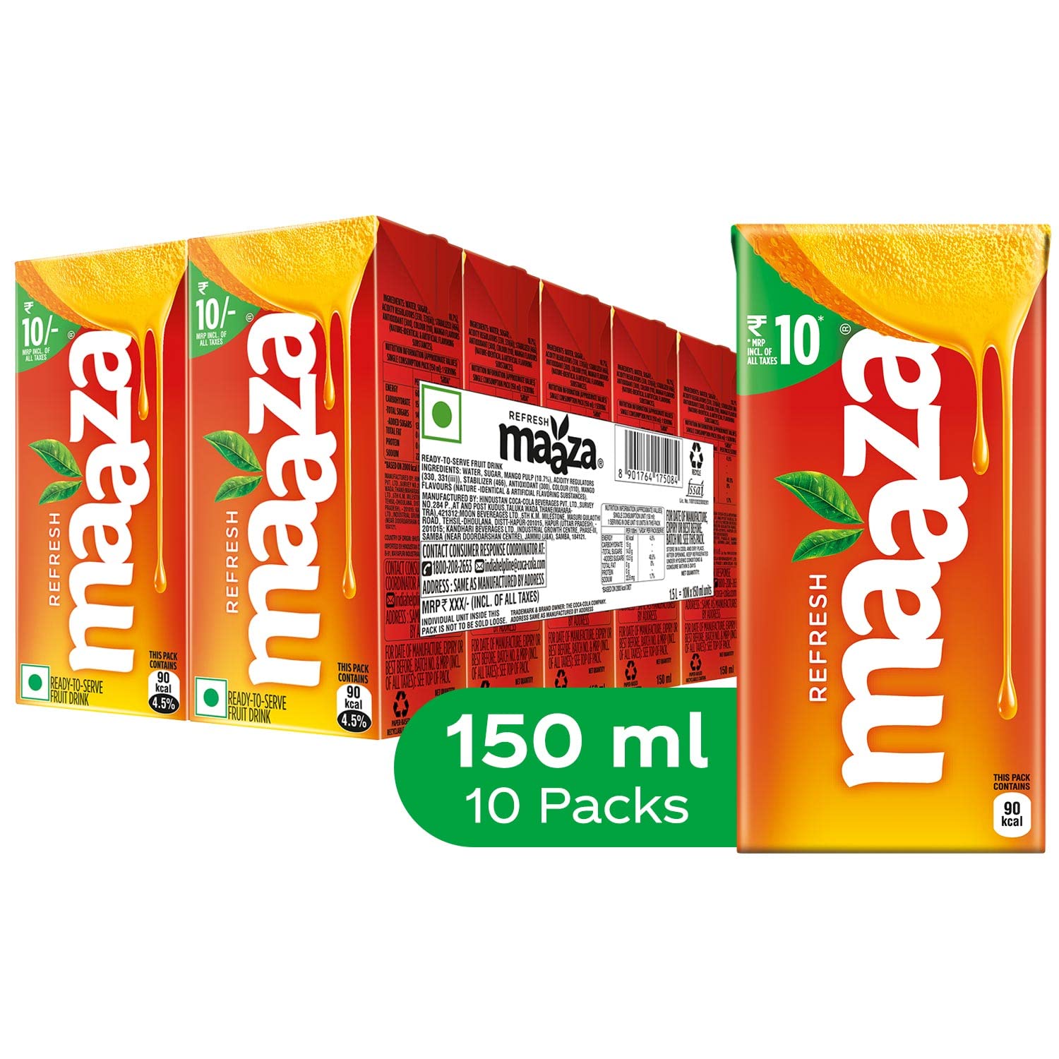 Maaza Mango Drink, Original Flavour, 150 ml Tetra Pack (Pack of 10 ...