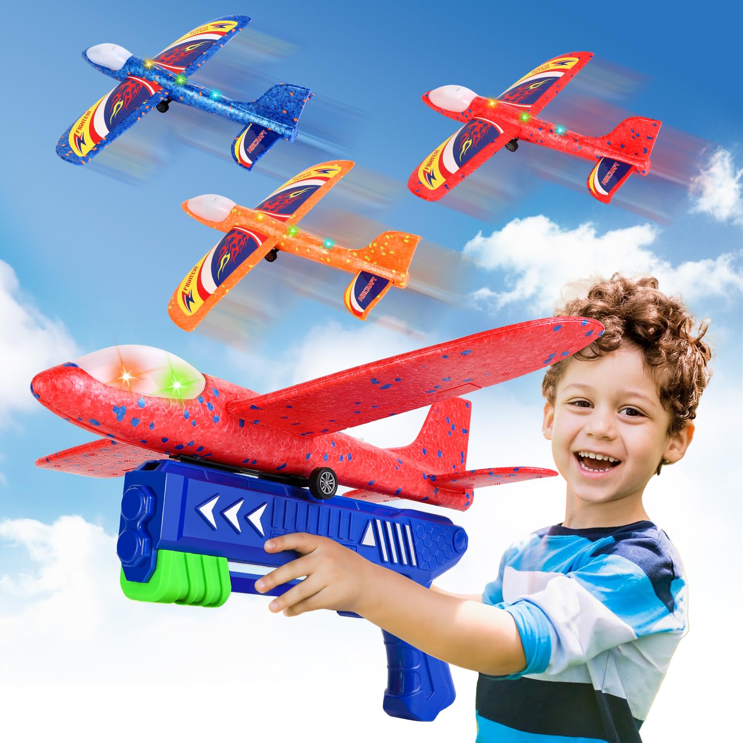 TODARRUN Airplane Launcher Toys,3 Pack 13.2 Inch LED Foam Glider ...