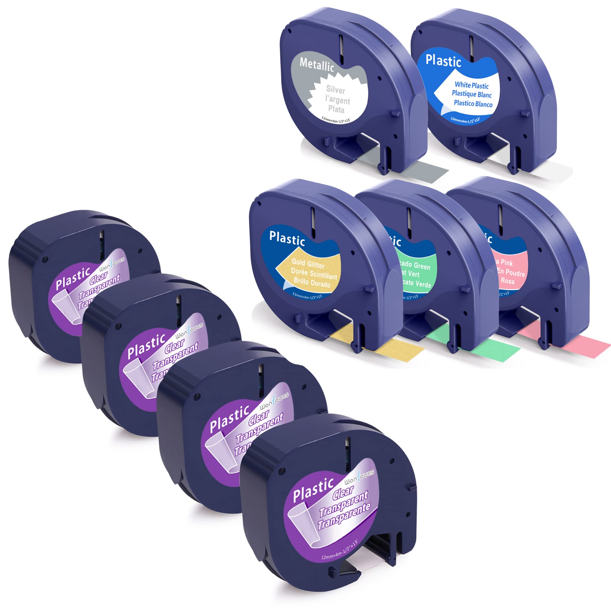 Amazon.com : 4 Clear + 5 Colored Plastic Label Tape Replacement for ...