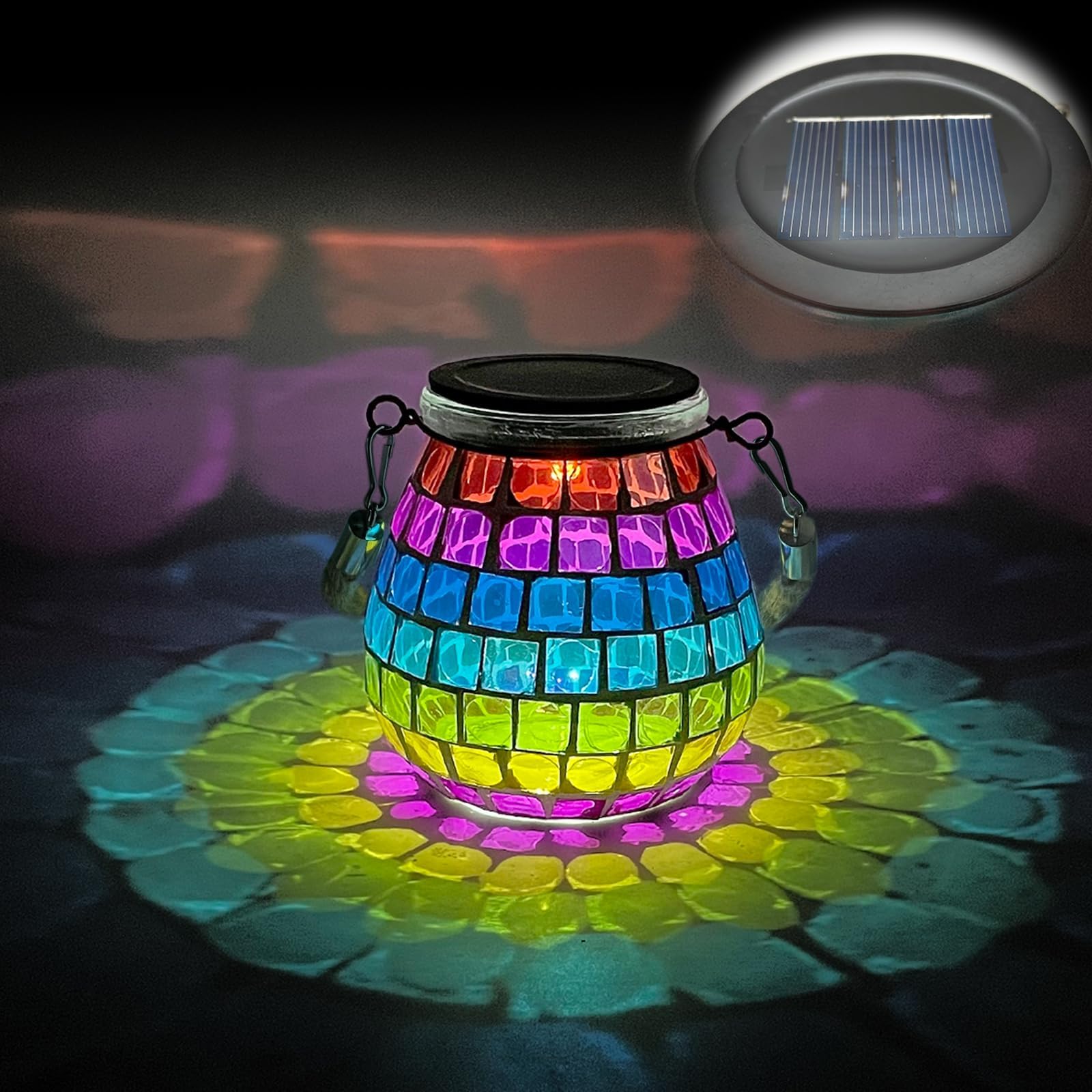 TOTHDATE 1PCS Oval Solar Mosaic Lights Outdoor, On/Off Glass Hanging ...