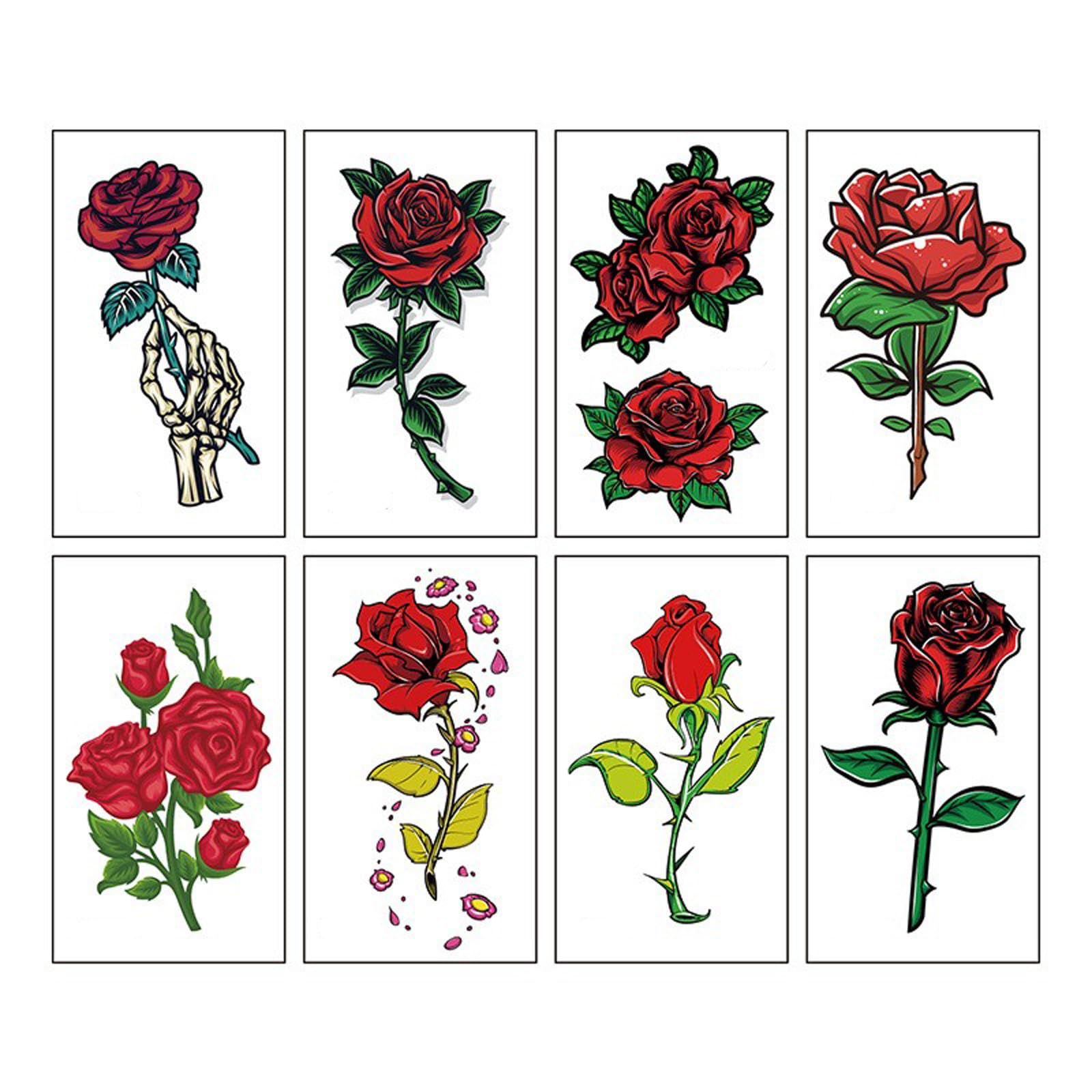 Rose Tattoo Sticker 8 Sheet Waterproof RoseTattoo Stickers Rose Flowers ...