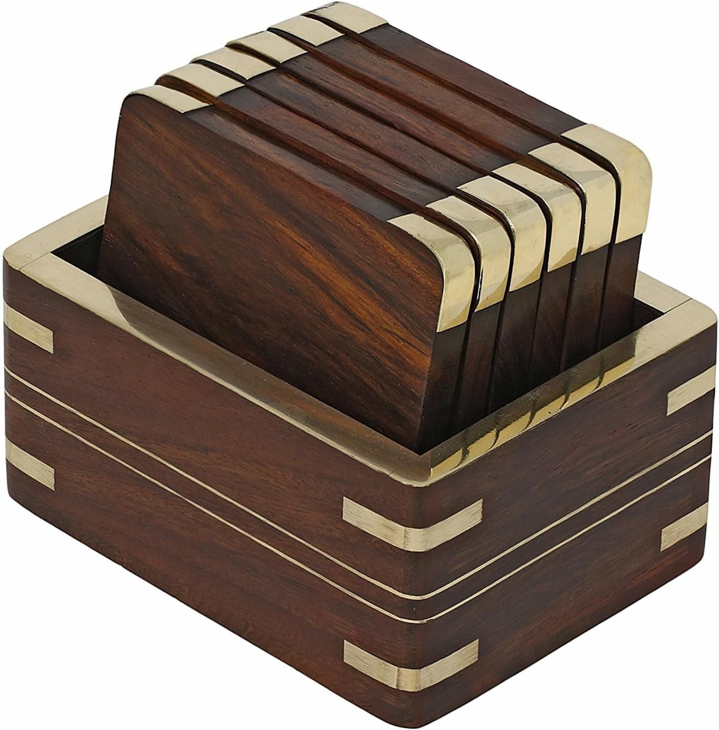 natureCRAFTS Wooden Coasters for Drinks Set of 6 with Iron Holder ...