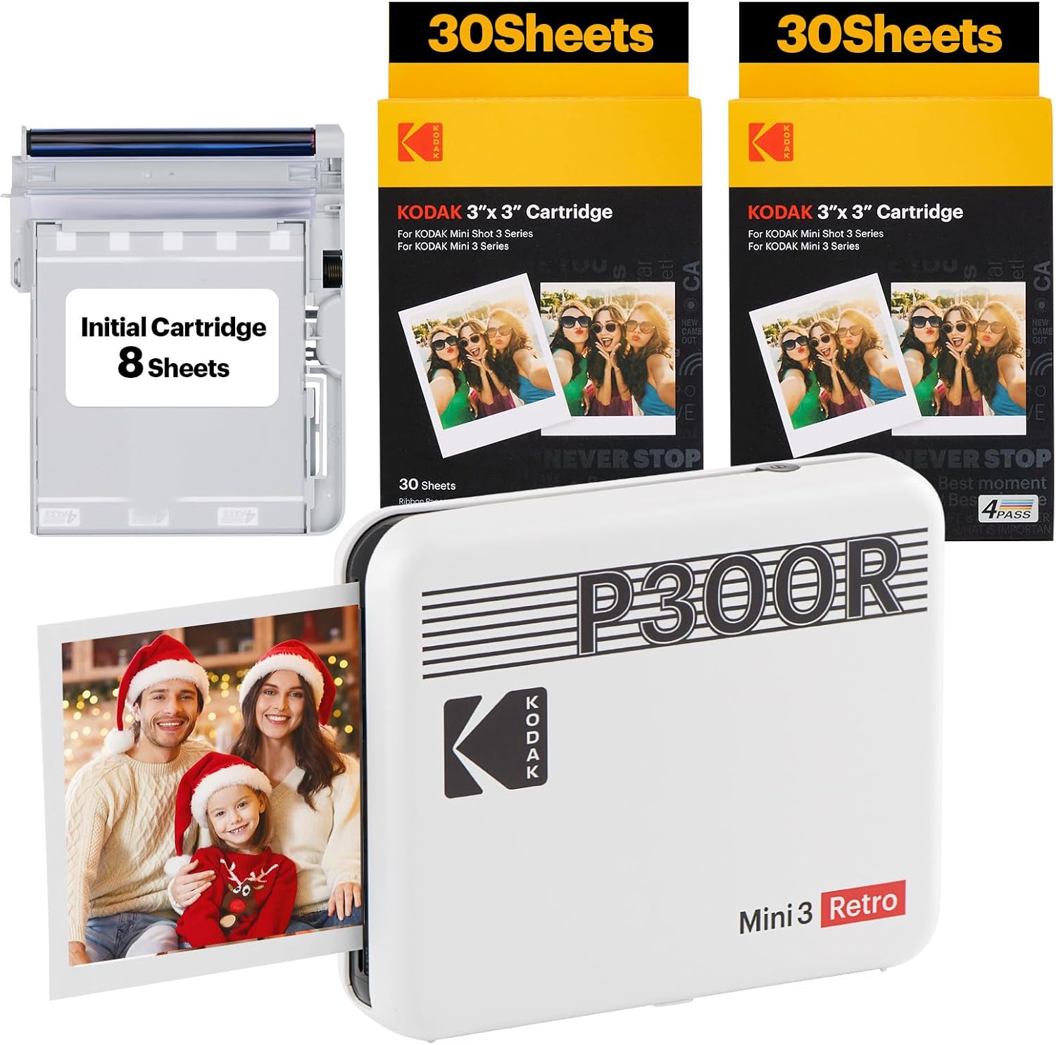 KODAK Mini 3 Retro 4PASS Portable Photo Printer (3x3 inches) + 68 ...