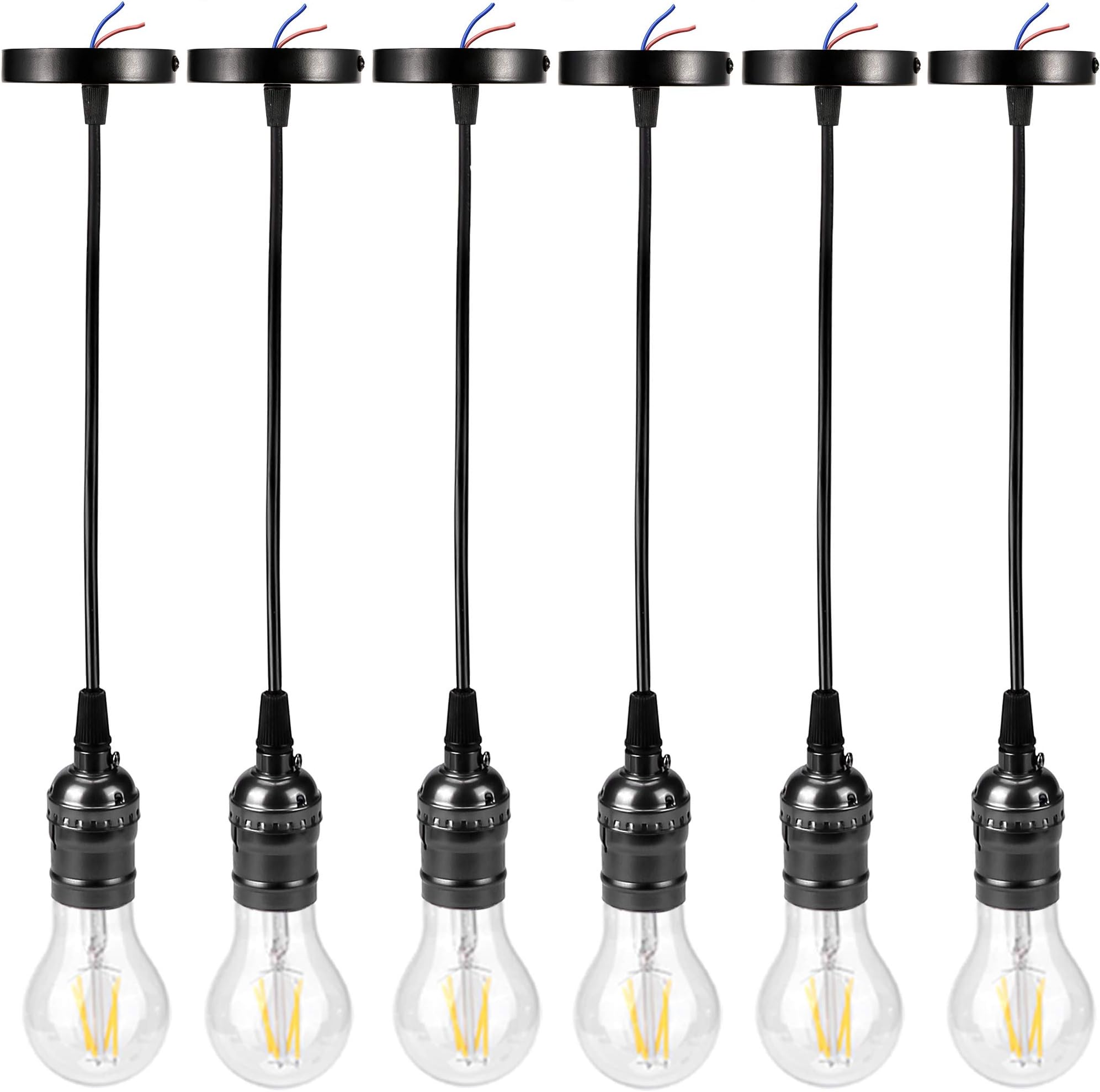 ACBungji Vintage Pendant Light Kit for Edison Bulb,6 Pack Mini Hanging ...
