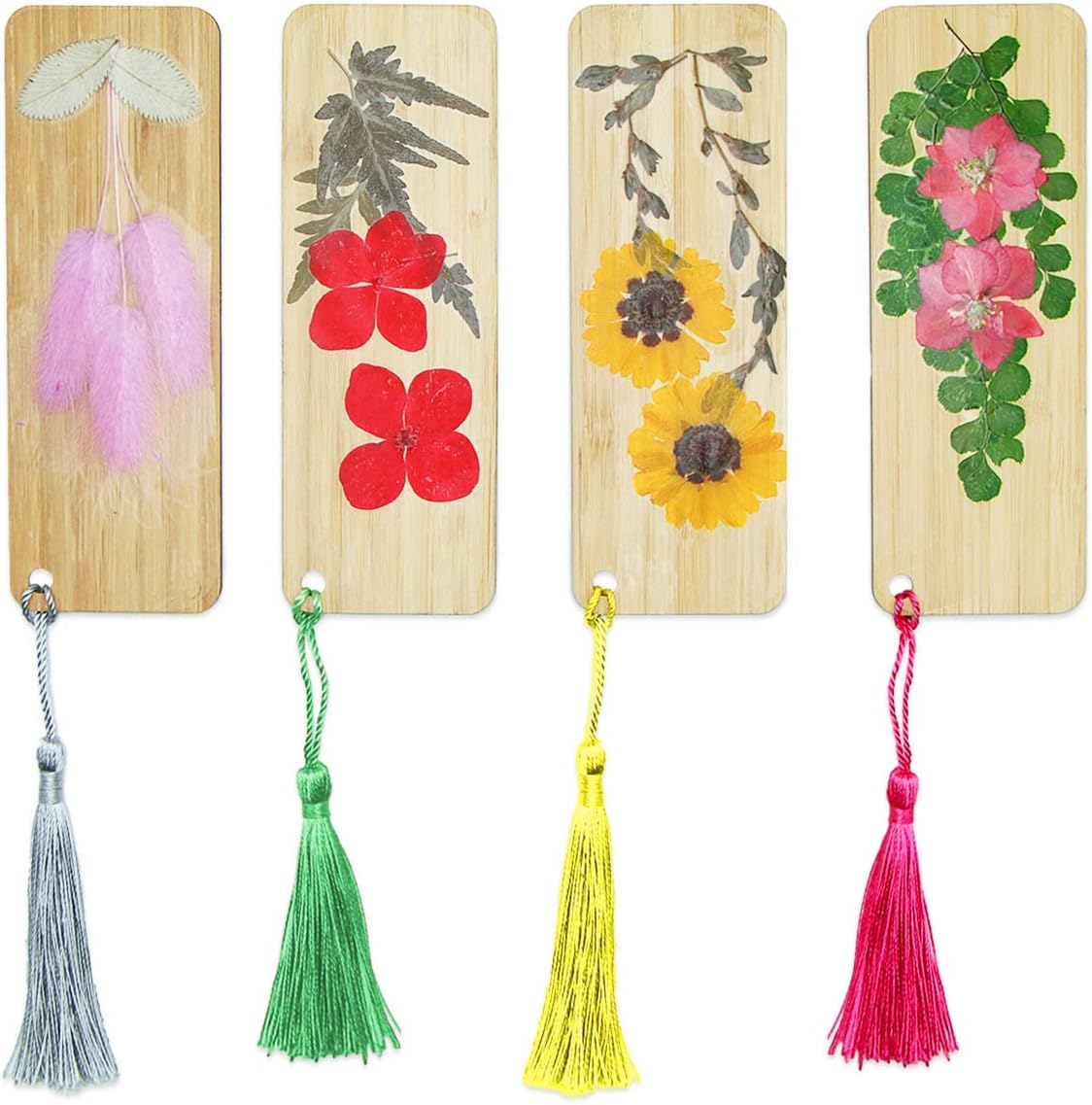 Amazon.com: 4PCS Wood Dried Flower Bookmarks Set, Pressed Flower Plant ...