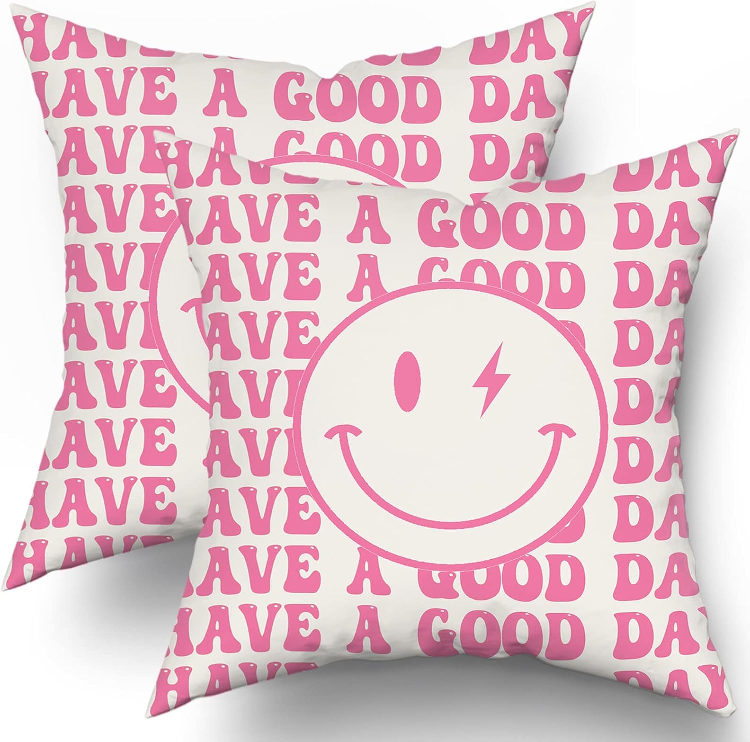 Amazon.com: Kawani Preppy Pink Smile Face Pillow Covers 18X18 in Have A ...