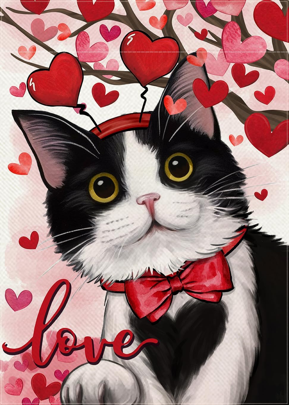 Amazon.com : Covido Valentine's Day Tuxedo Cat Decorative Garden Flag ...