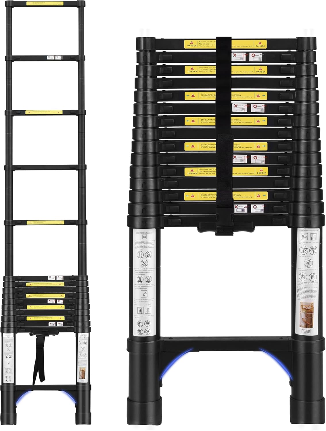 BOWEITI Aluminum Telescoping Ladder, 15.5FT Portable Collapsible Ladder ...