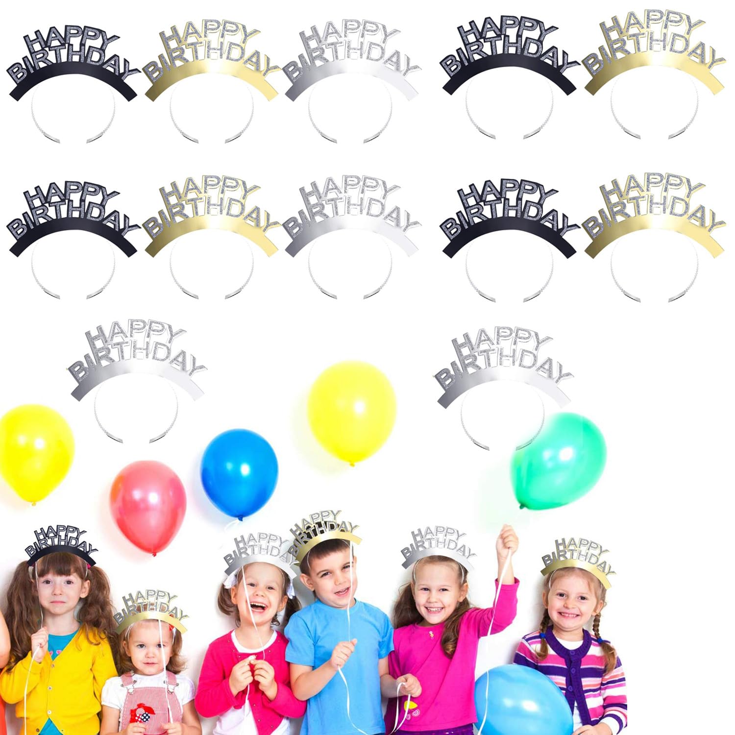 Syosi12 Pack Happy Birthday Headbands Birthday Party Hats For Kids ...