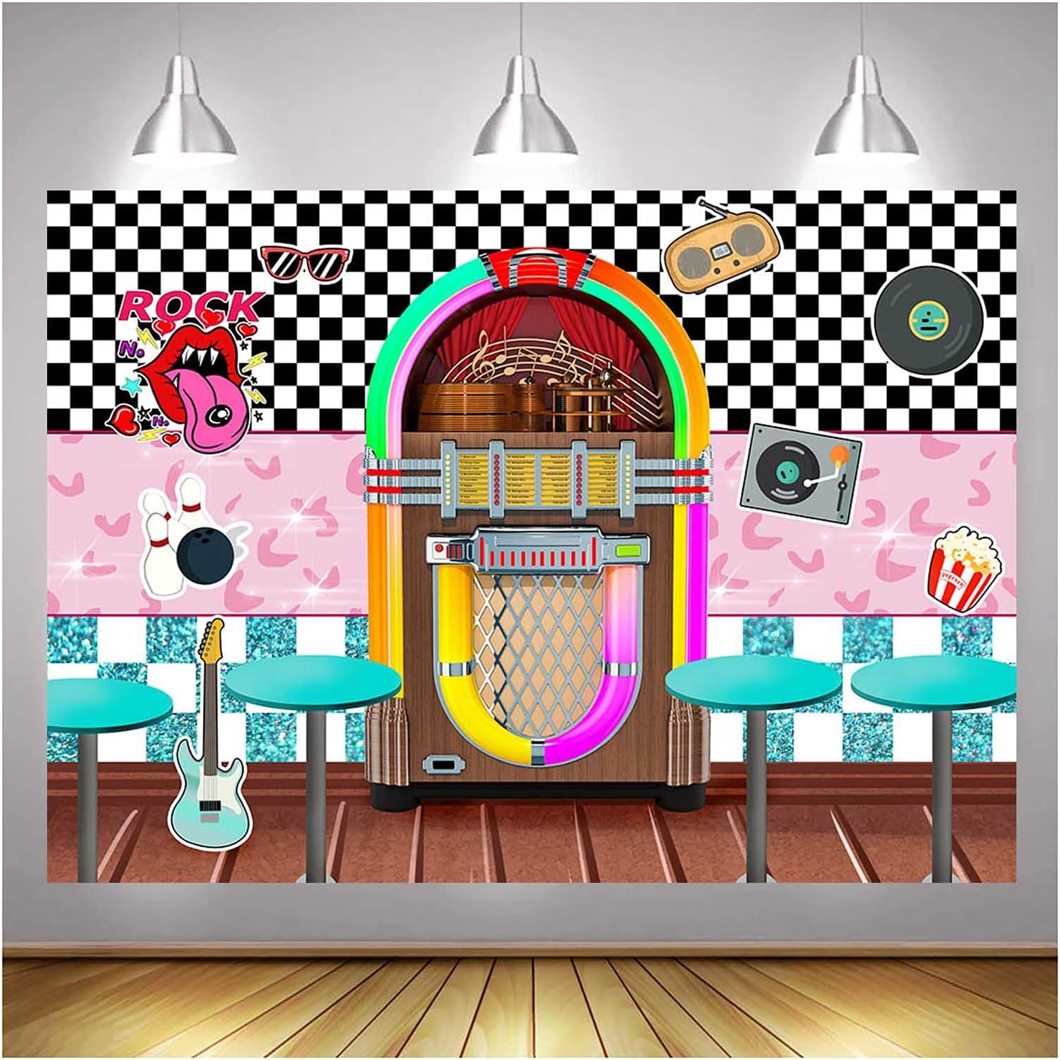 Amazon.com : Nuenen 50's Sock Hop Party Decorations Banner Jukebox ...