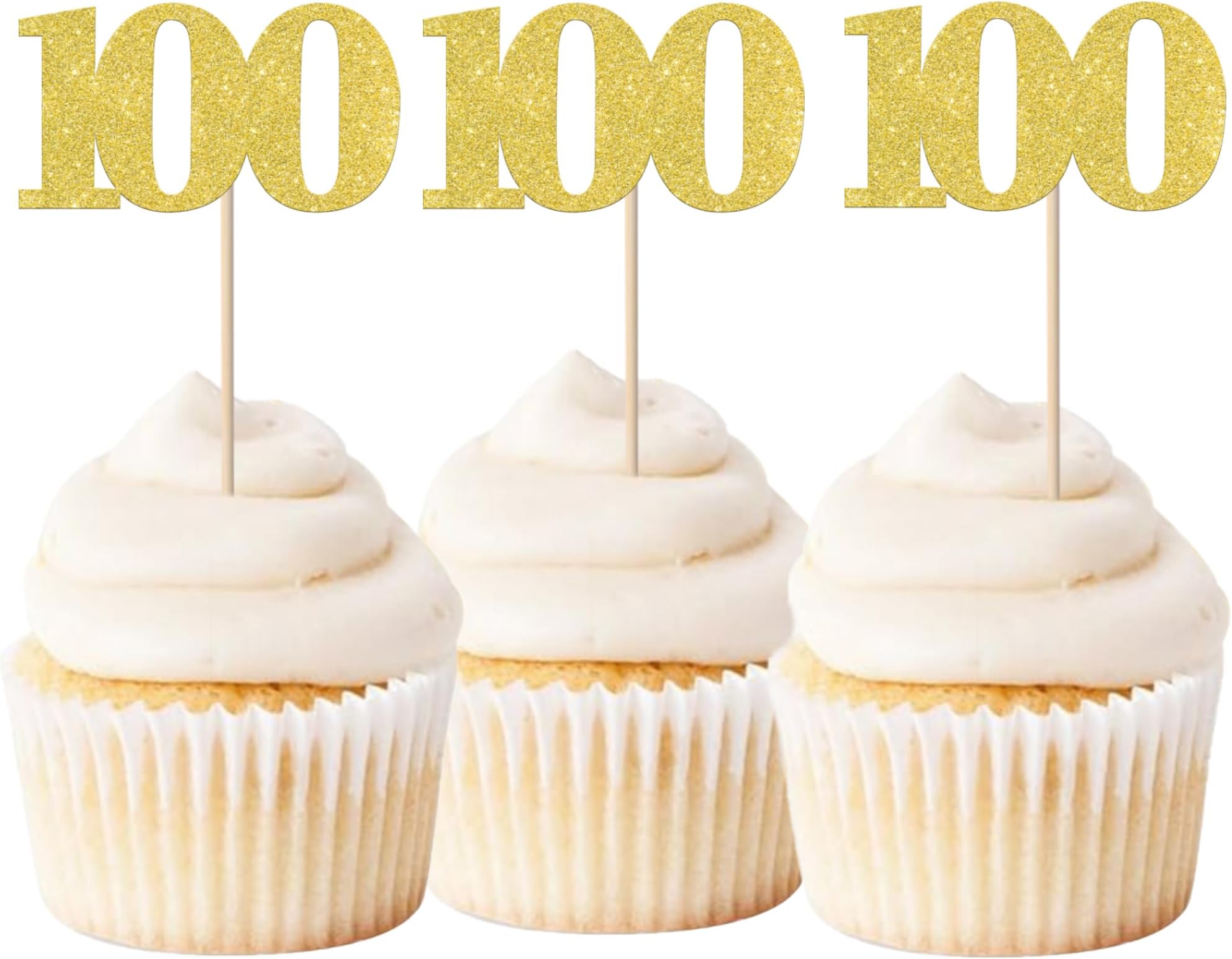 Amazon.com: Gold Happy 100th Birthday Cupcake Topper, 24-Pack Number ...