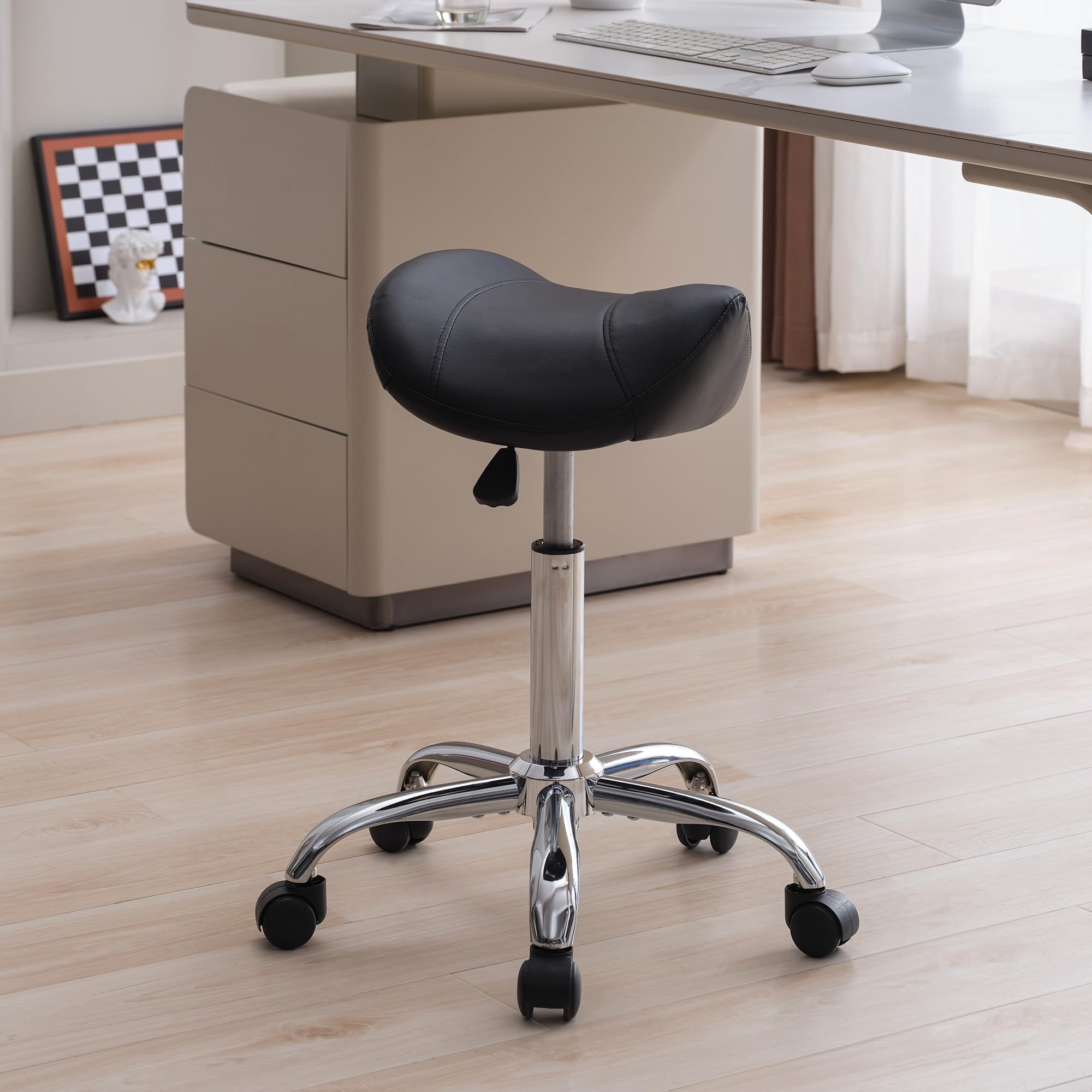 Amazon.com: HOMCOM Rolling Saddle Stool, Swivel Salon Chair, Ergonomic ...