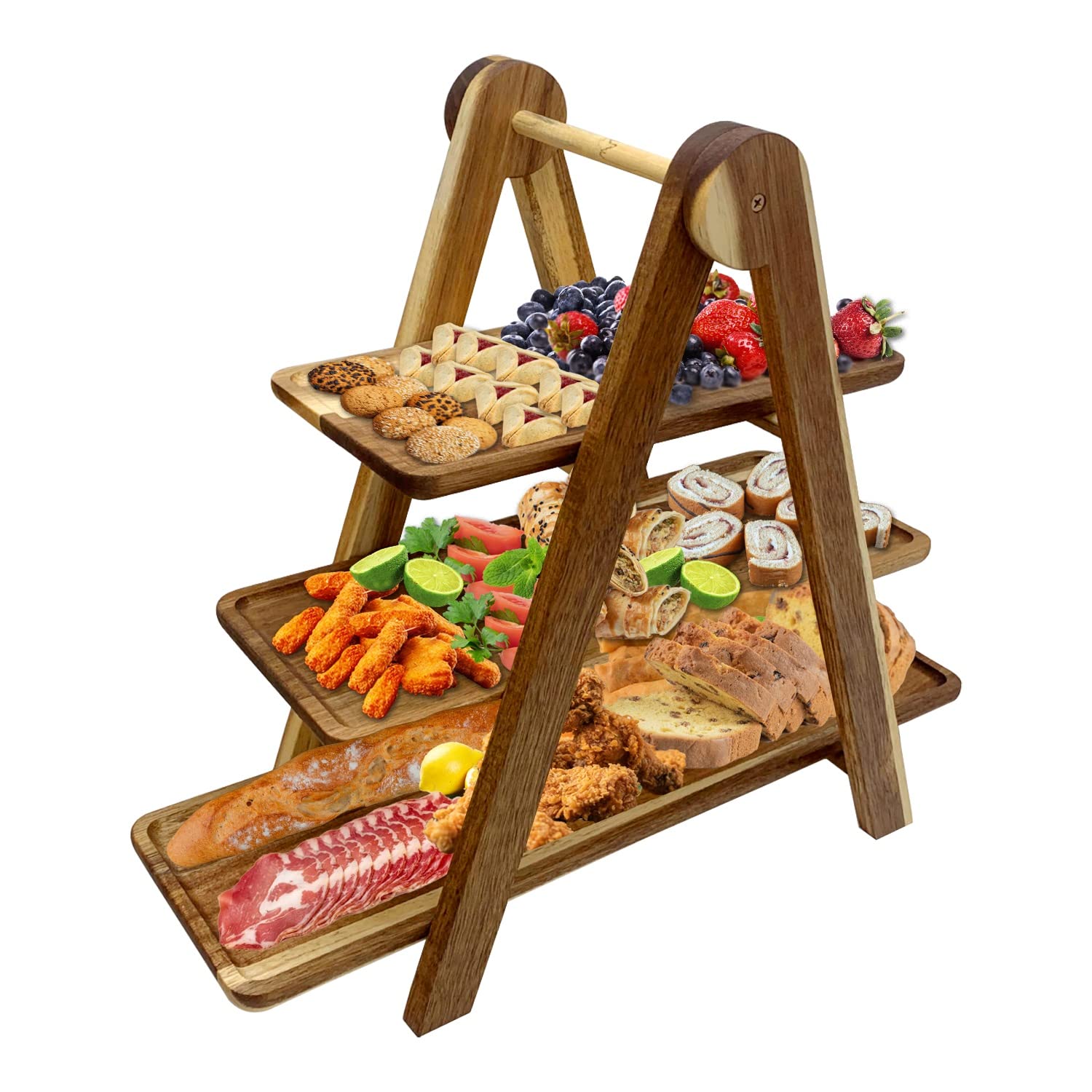 Amazon.com: Three Tier Wood Serving Tray; Serving Boards for ...