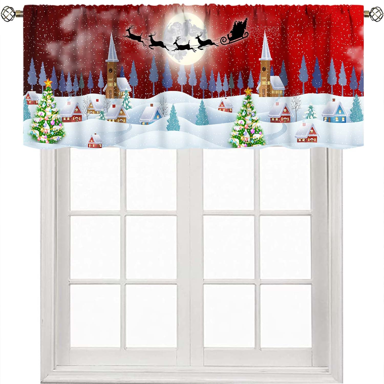 Amazon.com: Christmas Window Valance, Red Winter Snowman Xmas New Year ...