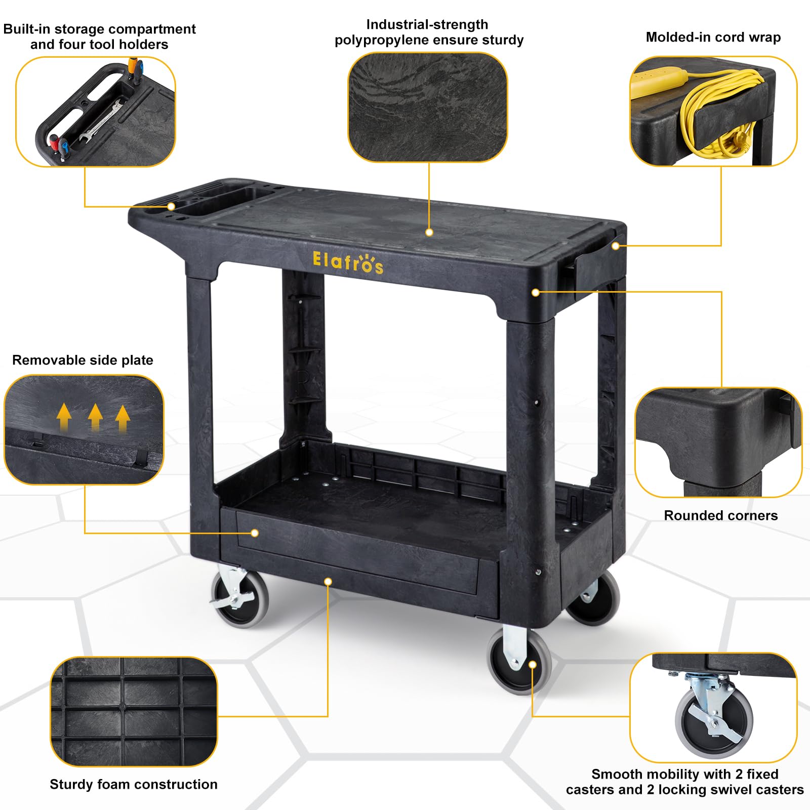 Snapklik.com : ELAFROS Heavy Duty Plastic Utility Cart Flat Top 37 X 18 ...
