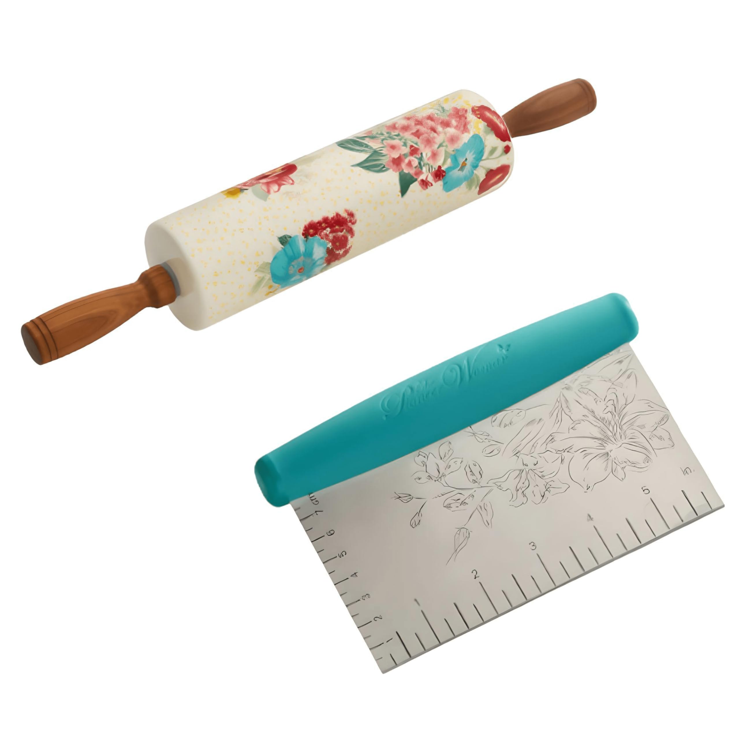 Amazon.com: Pioneer Woman Fancy Flourish Ceramic Rolling Pin & Dough ...