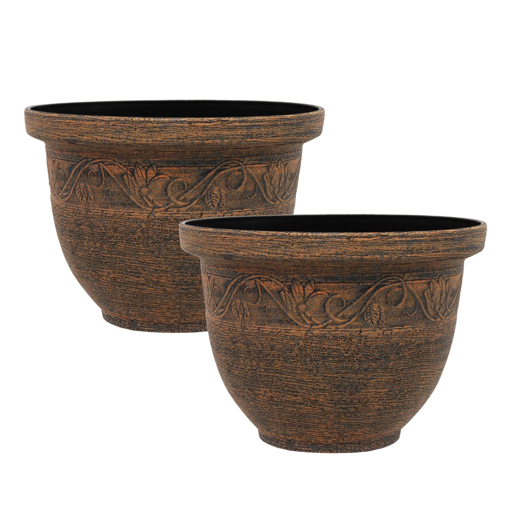 simpa Kingscliffe Rustic Effect Plastic Planter Pots - BRONZE, Set of 2 ...