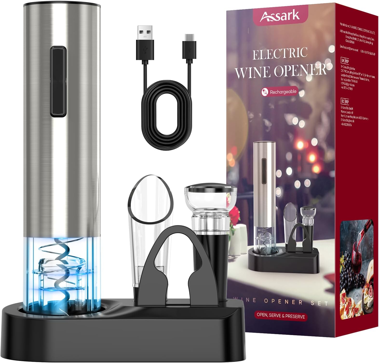 Amazon.com: The Wine Chic Electric Wine Opener Set - Automatic Wine ...