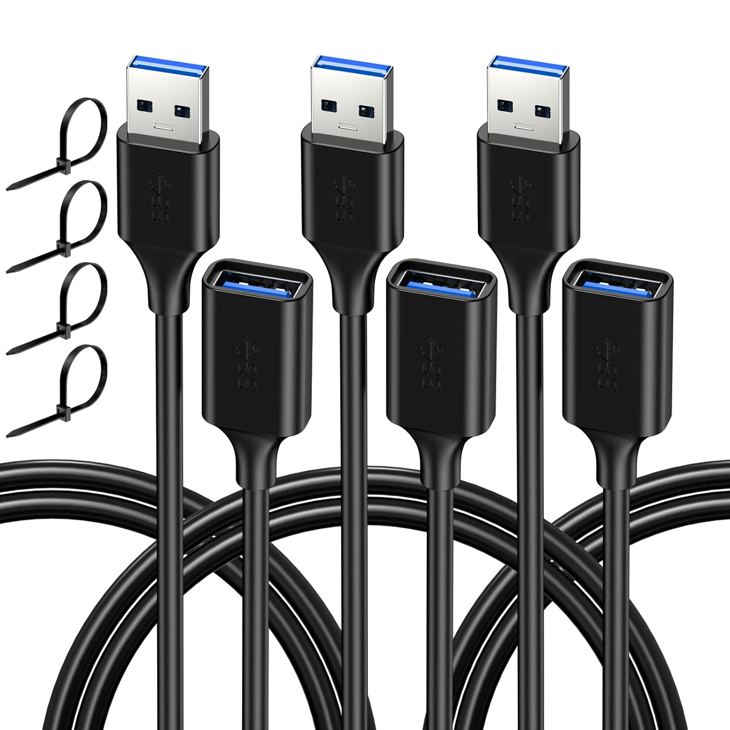 USB Extender Cord 5FT（3 Pack）, USB 3.0 Extension Cable, USB A Male to ...