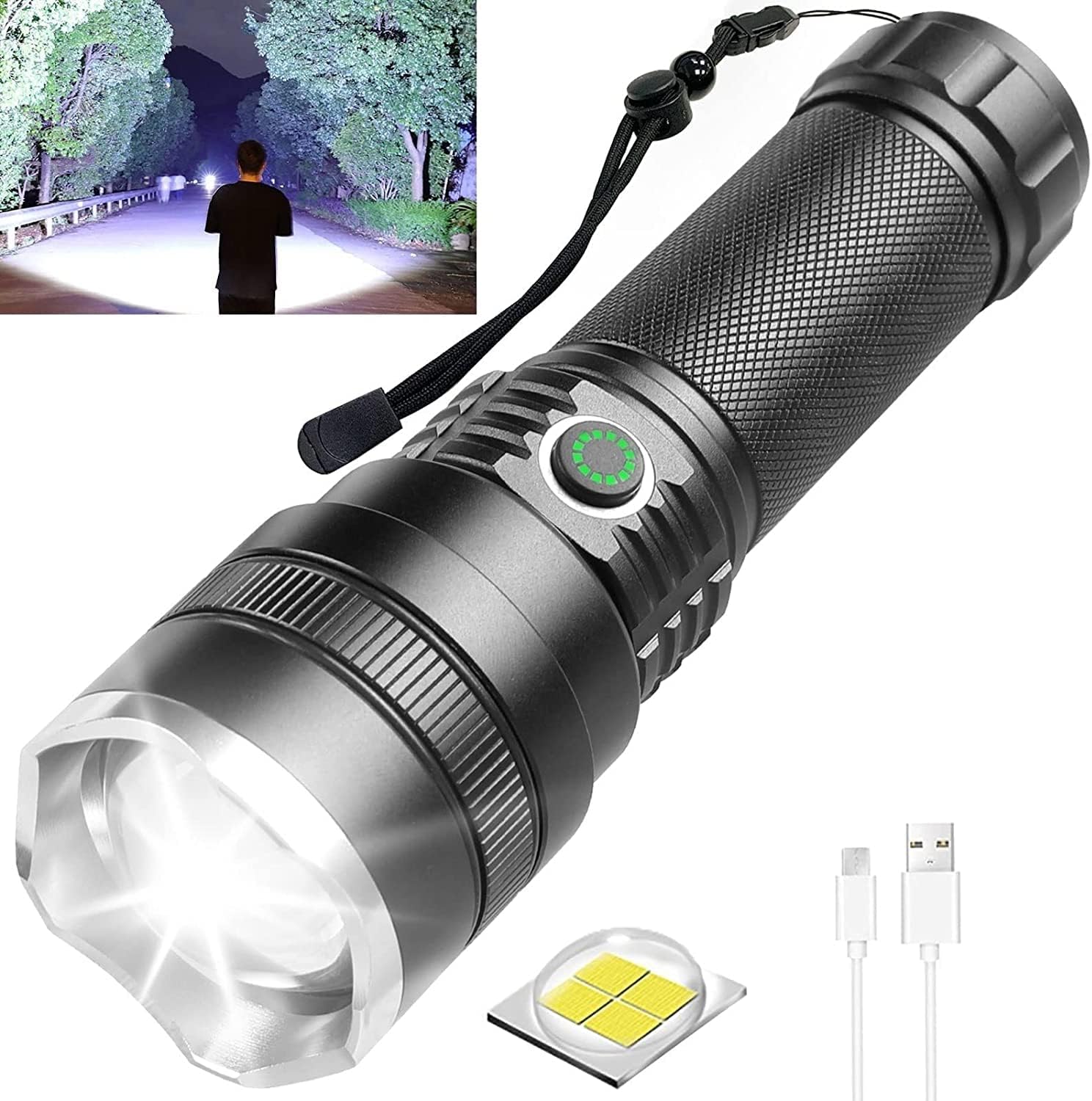 LED Rechargeable Flashlight 300000 Lumens, Super Bright Flashlight with ...