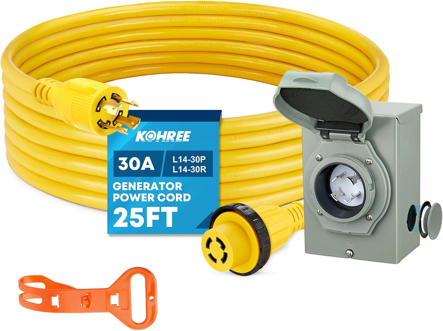 Amazon.com: Kohree 30 Amp Generator Cord and Pre-drilled Power Inlet ...