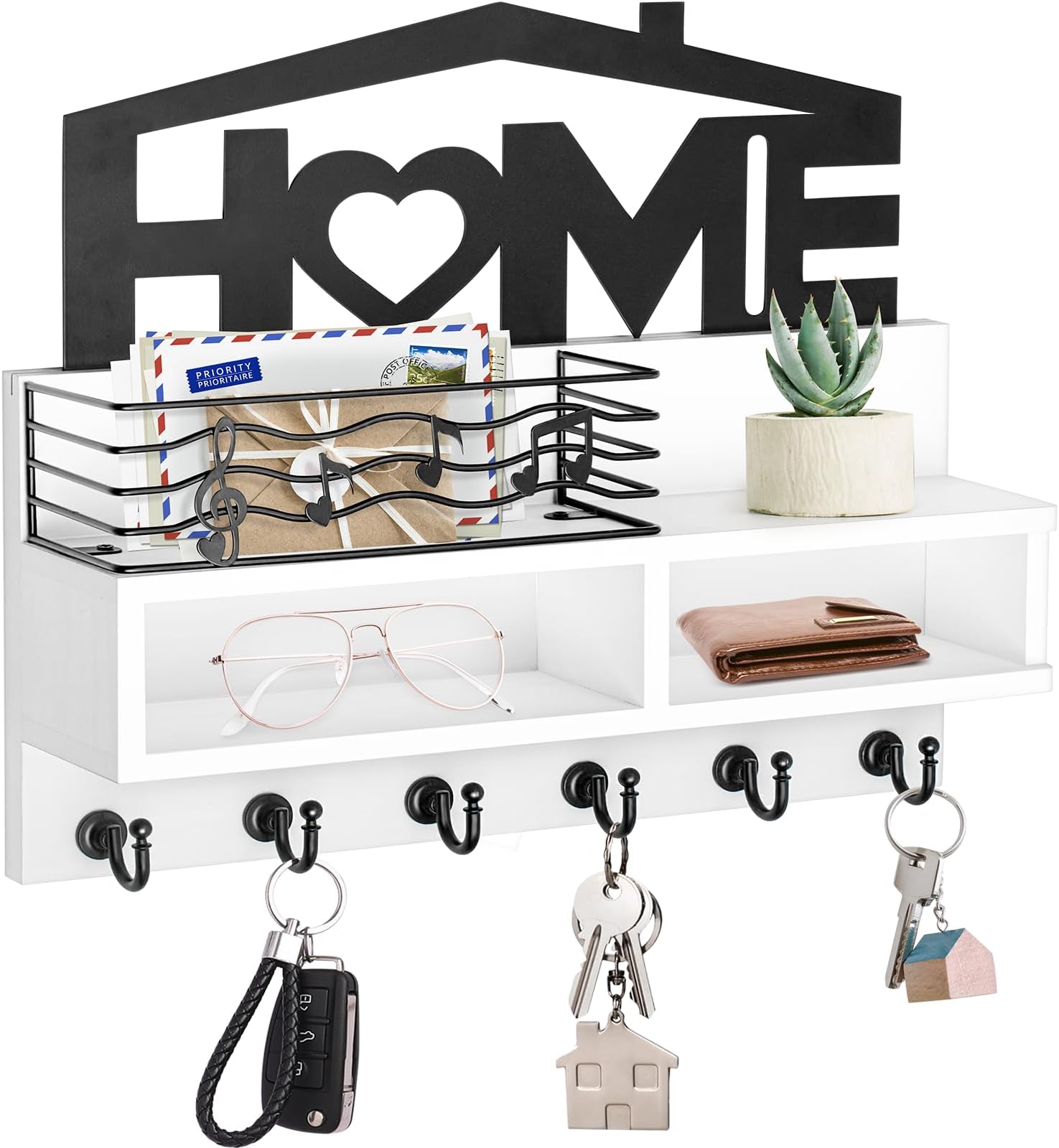 Amazon.com: VIS'V Key Holder for Wall, Wooden Key Mail Holder with ...