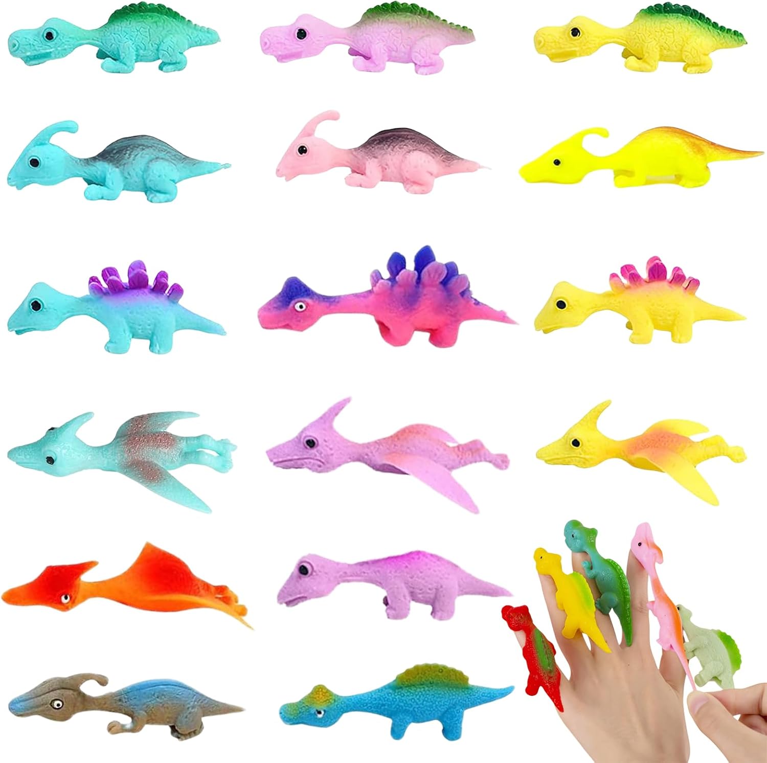LPMXYW 12 Pcs Slingshot Dinosaur Finger Toys Rubber Stretchy Flick Dinosaur Finger Slingshot ...