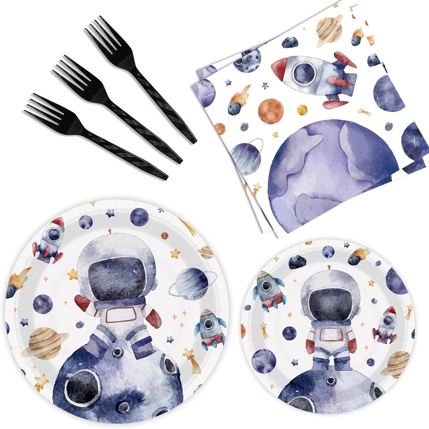 Amazon.com: 96 Pcs Space Plates and Napkins Party Supplies ...