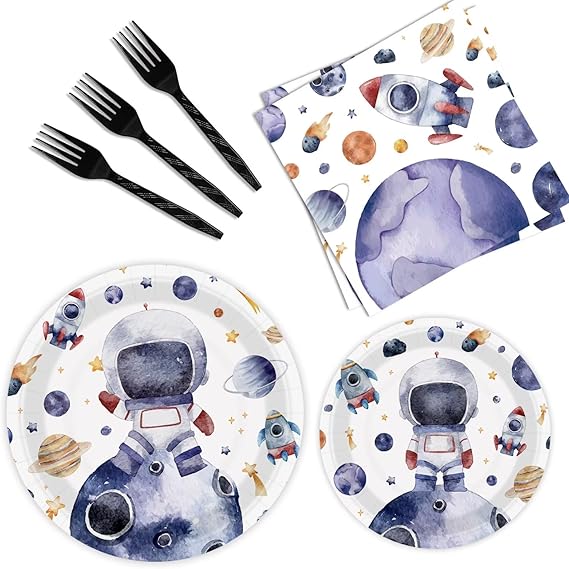 Amazon.com: 96 Pcs Space Plates and Napkins Party Supplies ...