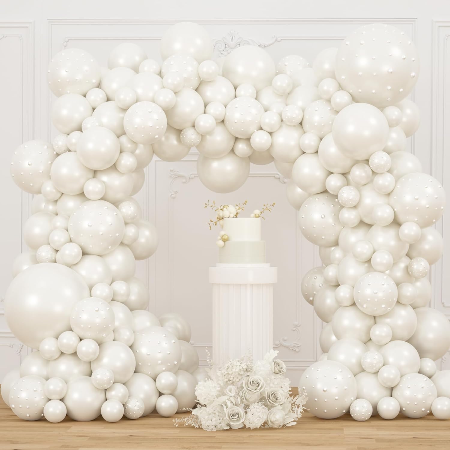 Amazon.com: JZCZOEB Double Stuffed Pearl White Balloons Different Sizes ...