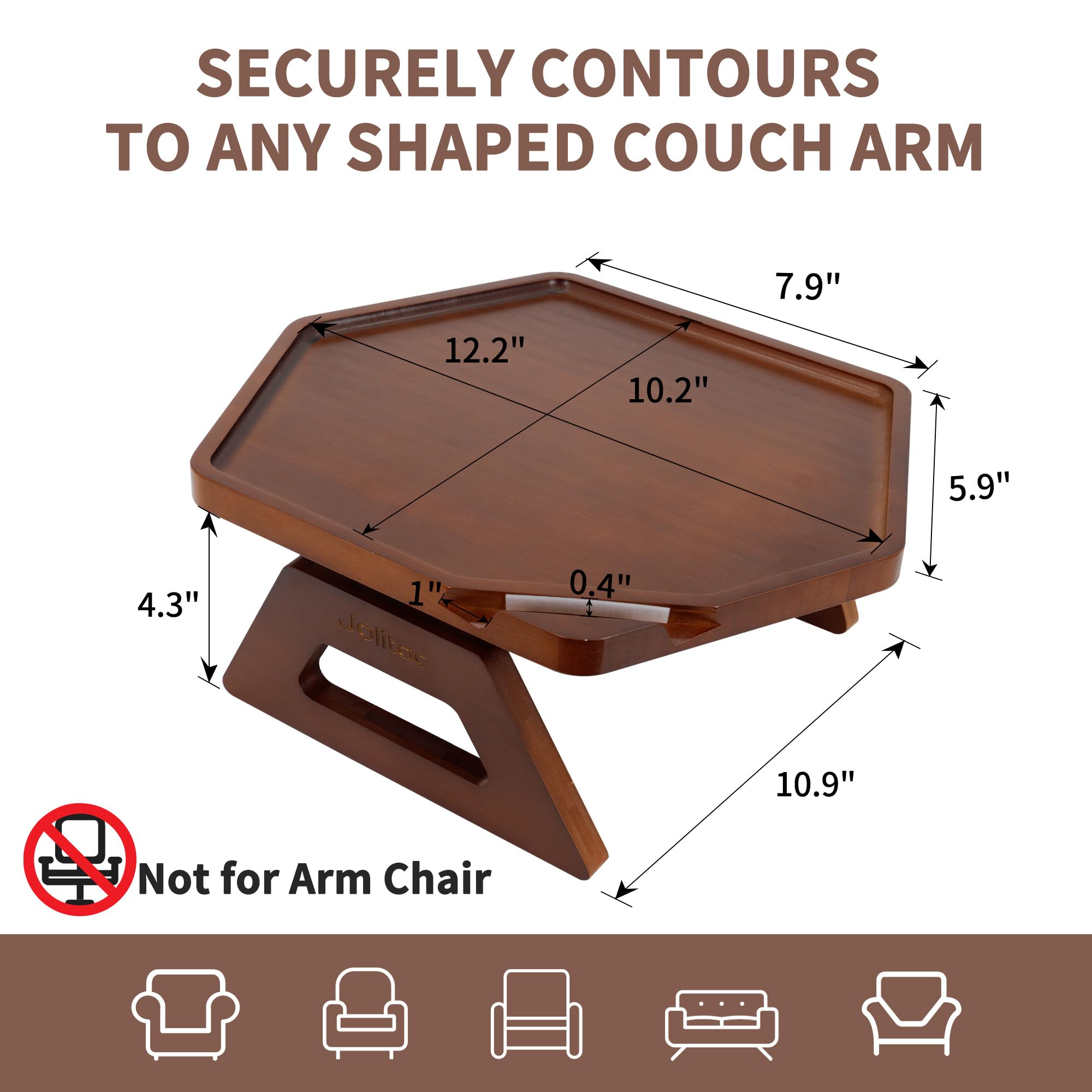 Snapklik.com : Jolitac Sofa Arm Clip Table, Couch Arm Tray Table Wooden ...